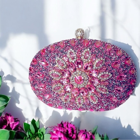 Ramla | Bags | Ramla Handmade Rare Pink Faux Diamond Encrusted Clutch ...
